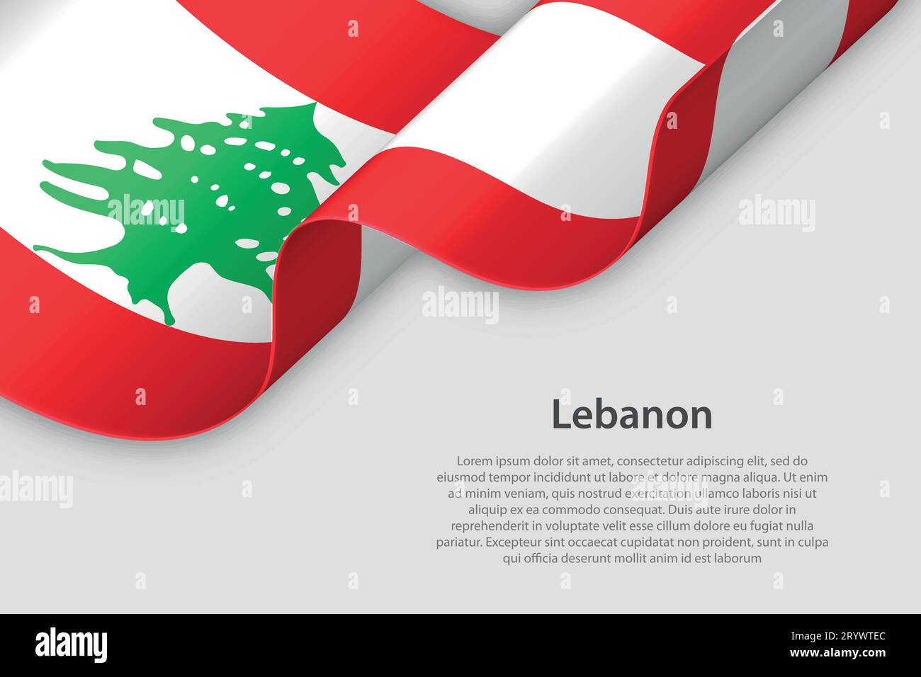 3d ribbon with national flag Lebanon isolated on white background with ...