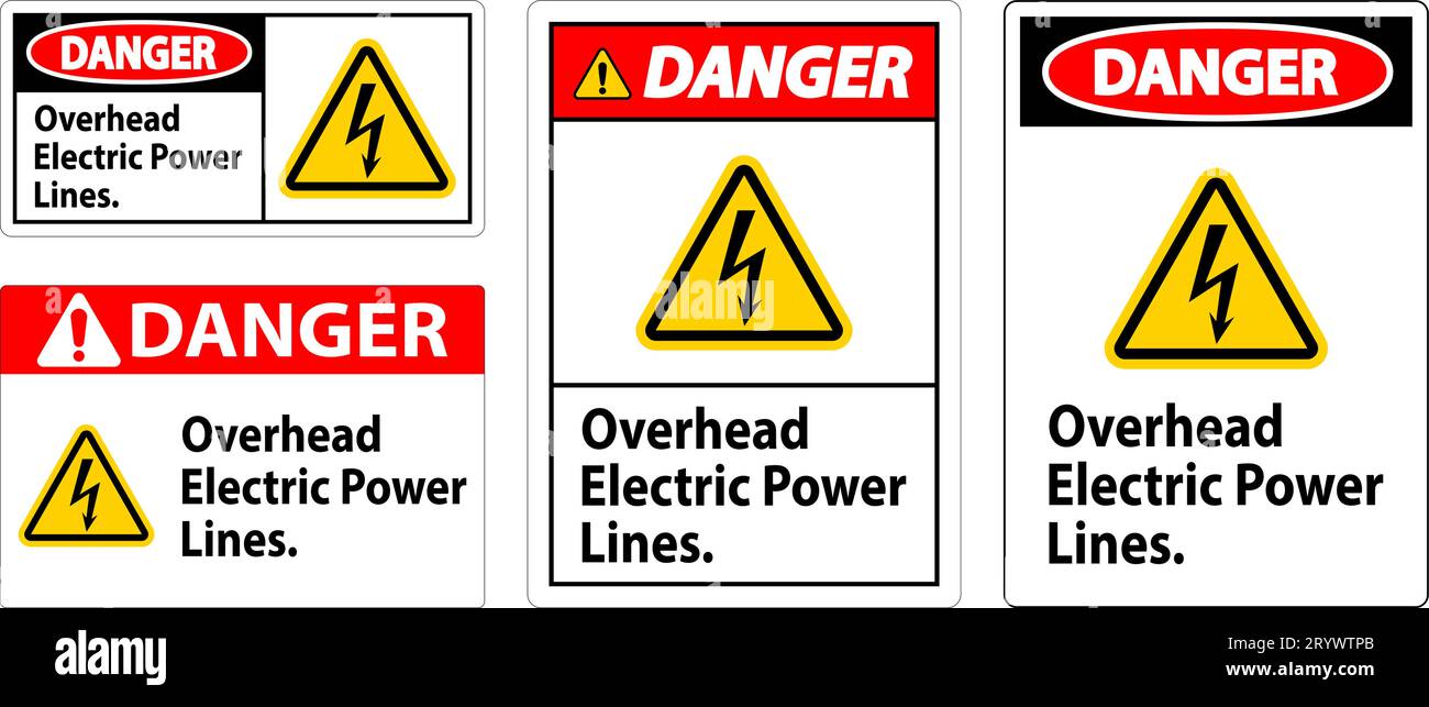 Danger Sign Overhead Electric Power Lines Stock Vector Image & Art - Alamy