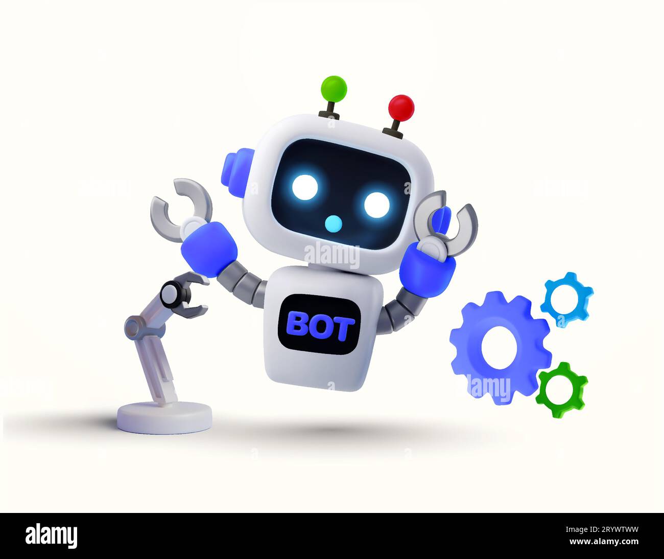 3d rendered waving robot icon, robotic hand, cogs, isolated on white ...