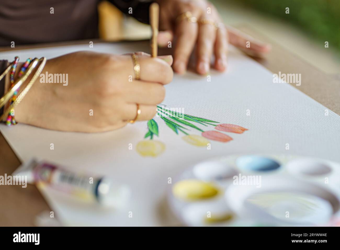 Artist drawing by artist brush mix color acrylic water color oil ...