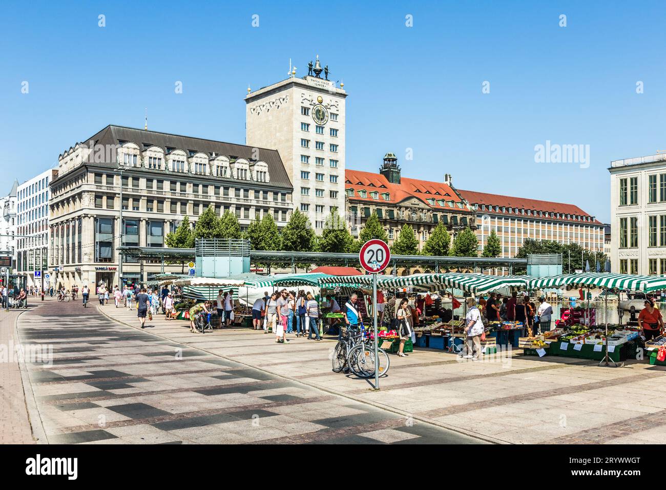 Leipzig, Germany - August 4, 2015: people enjoy shopping at the outdoor ...