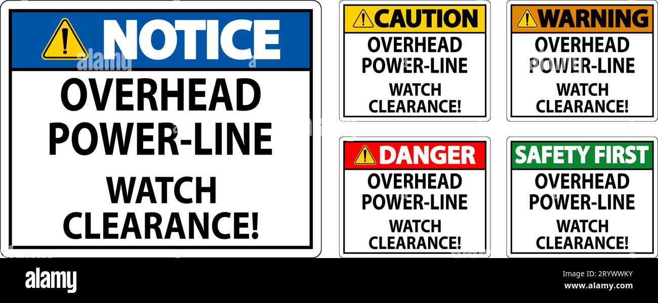 Danger Sign Overhead Power Line Watch Clearance Stock Vector Image ...