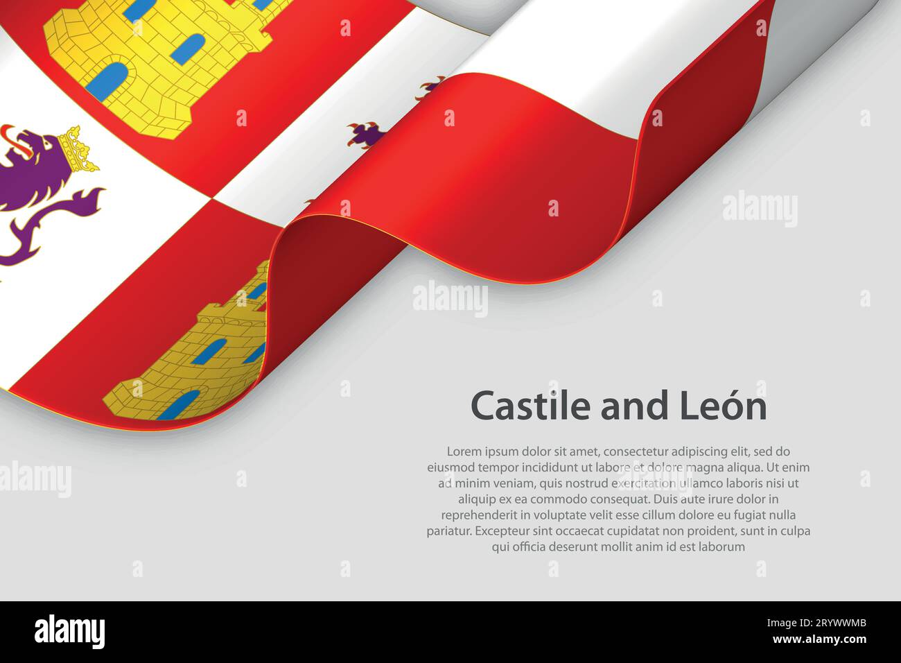 3d ribbon with flag Castile and Leon. Spanish autonomus community ...