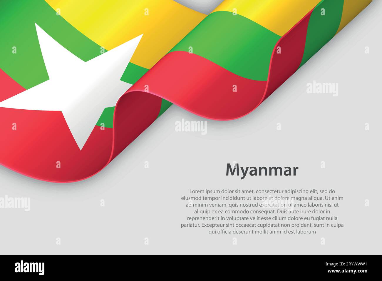 3d ribbon with national flag Myanmar isolated on white background with ...