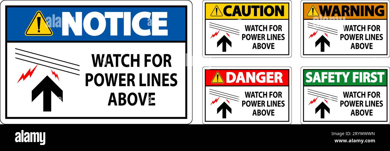 Danger Sign Watch For Power Lines Above Stock Vector Image & Art - Alamy