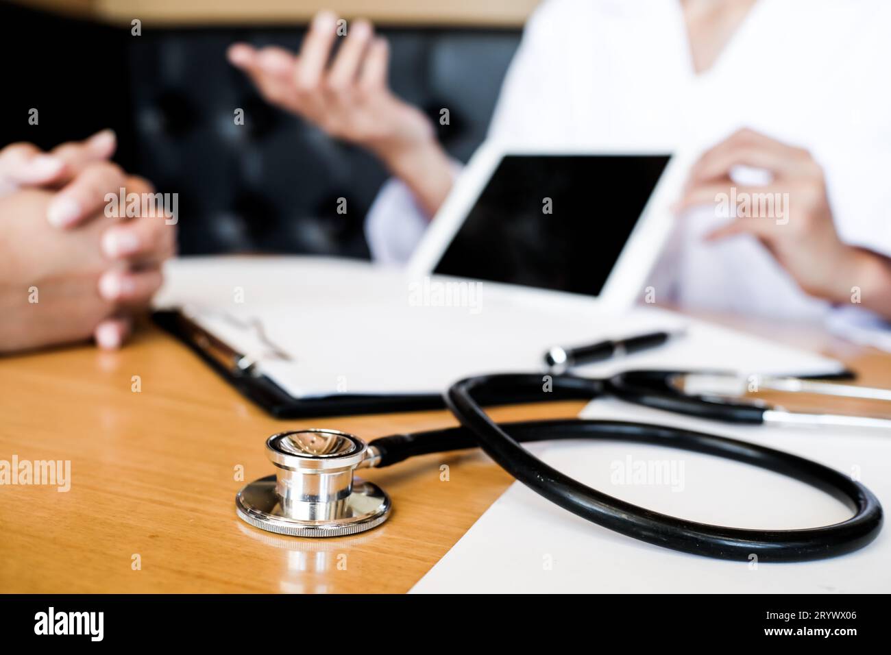 Professional medical doctor in white uniform gown coat interview ...