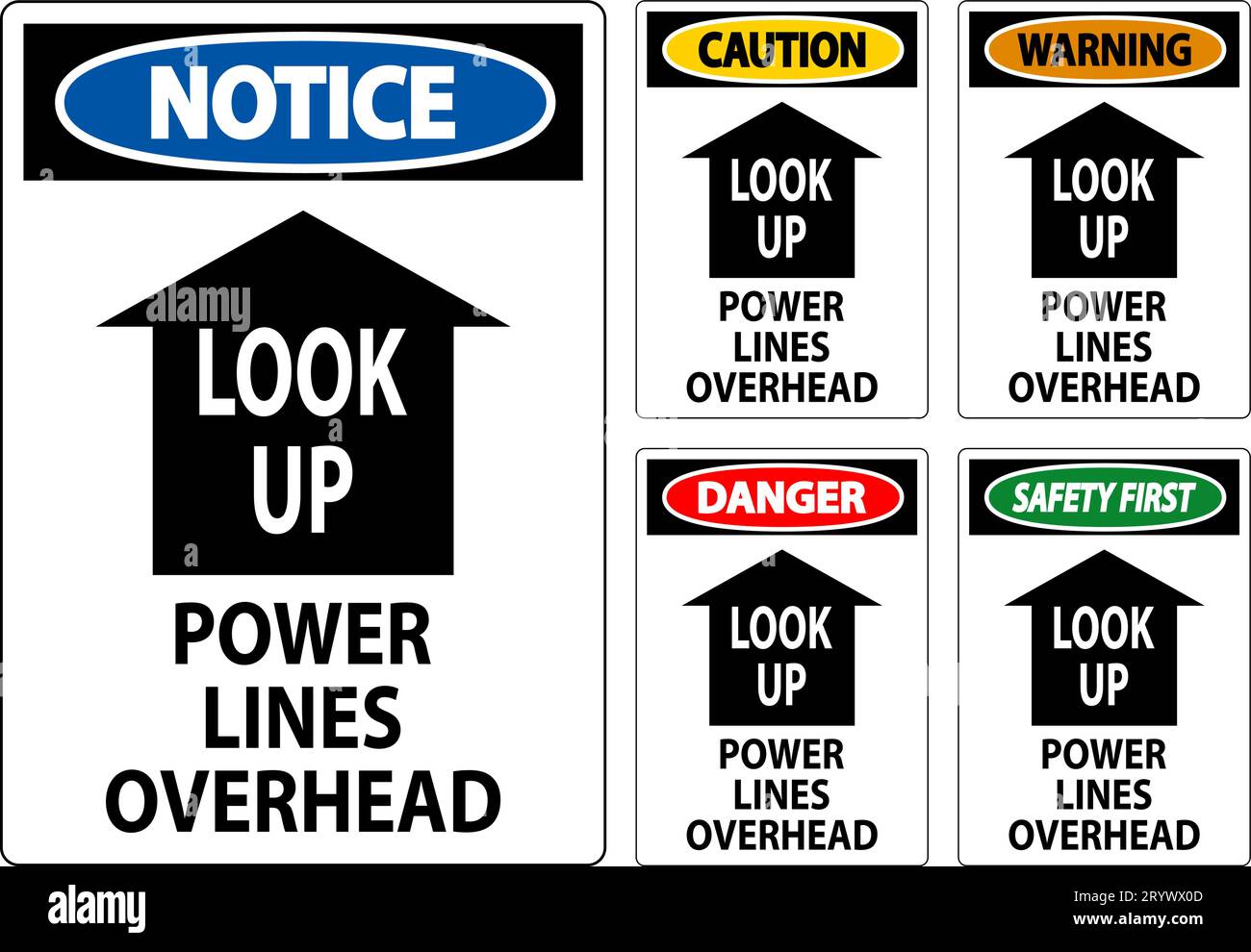Electrical Safety Sign Caution Look Up, Power Lines Overhead Stock ...