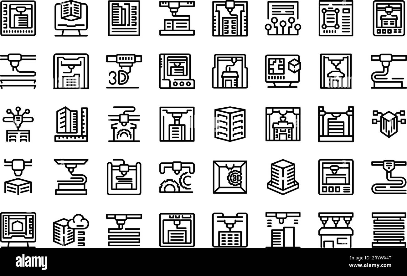 3D printing in construction icons set outline vector. Lab print ...