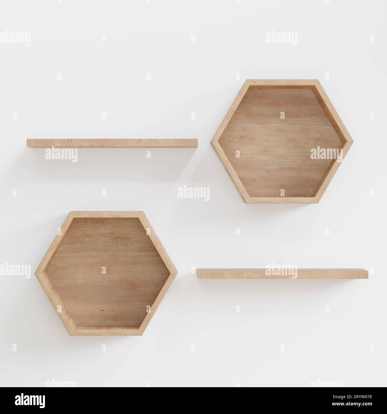 Wooden Hexagon shelf and empty shelf Stock Photo - Alamy