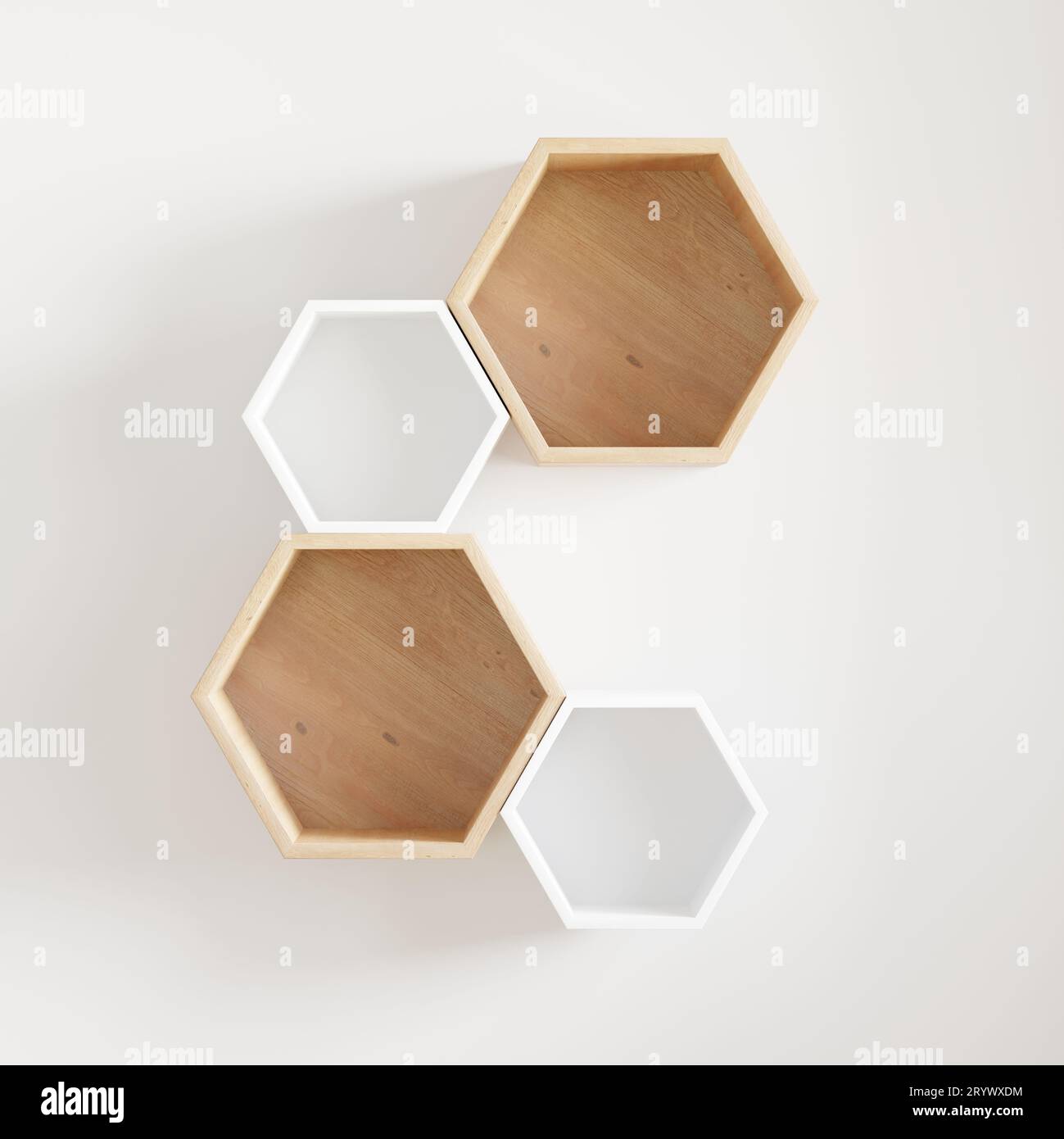 White and wooden Hexagon shelf and empty shelf Stock Photo - Alamy