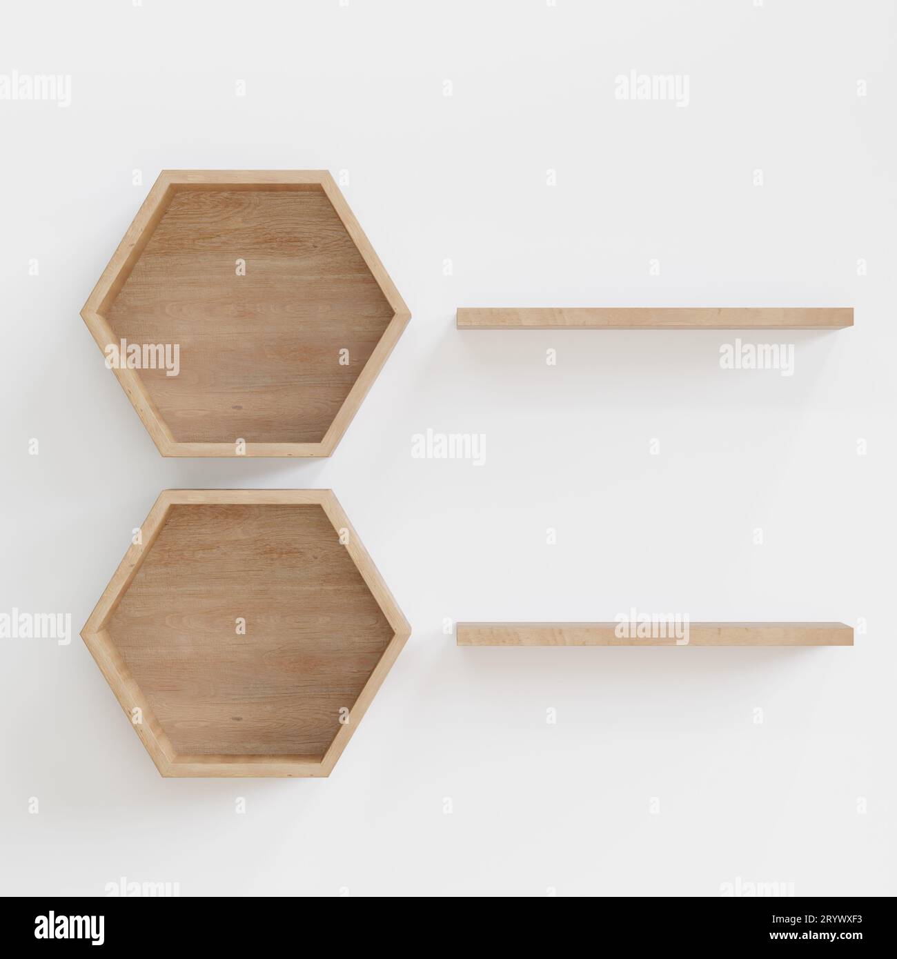 Wooden Hexagon shelf and empty shelf Stock Photo - Alamy