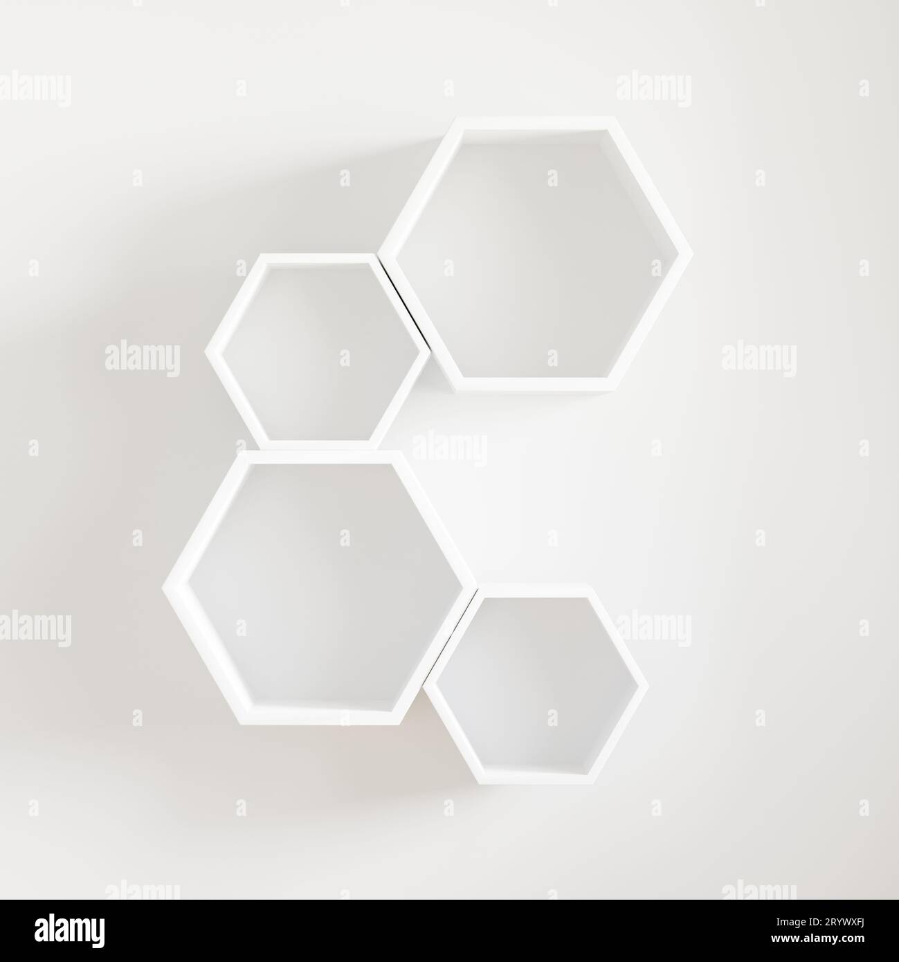 White wooden Hexagon shelf and empty shelf Stock Photo - Alamy