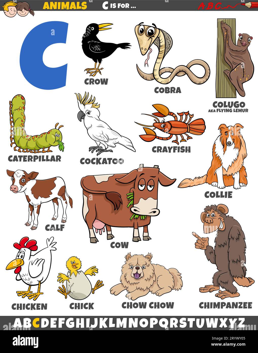 Cartoon illustration of animal characters set for letter C Stock Vector ...
