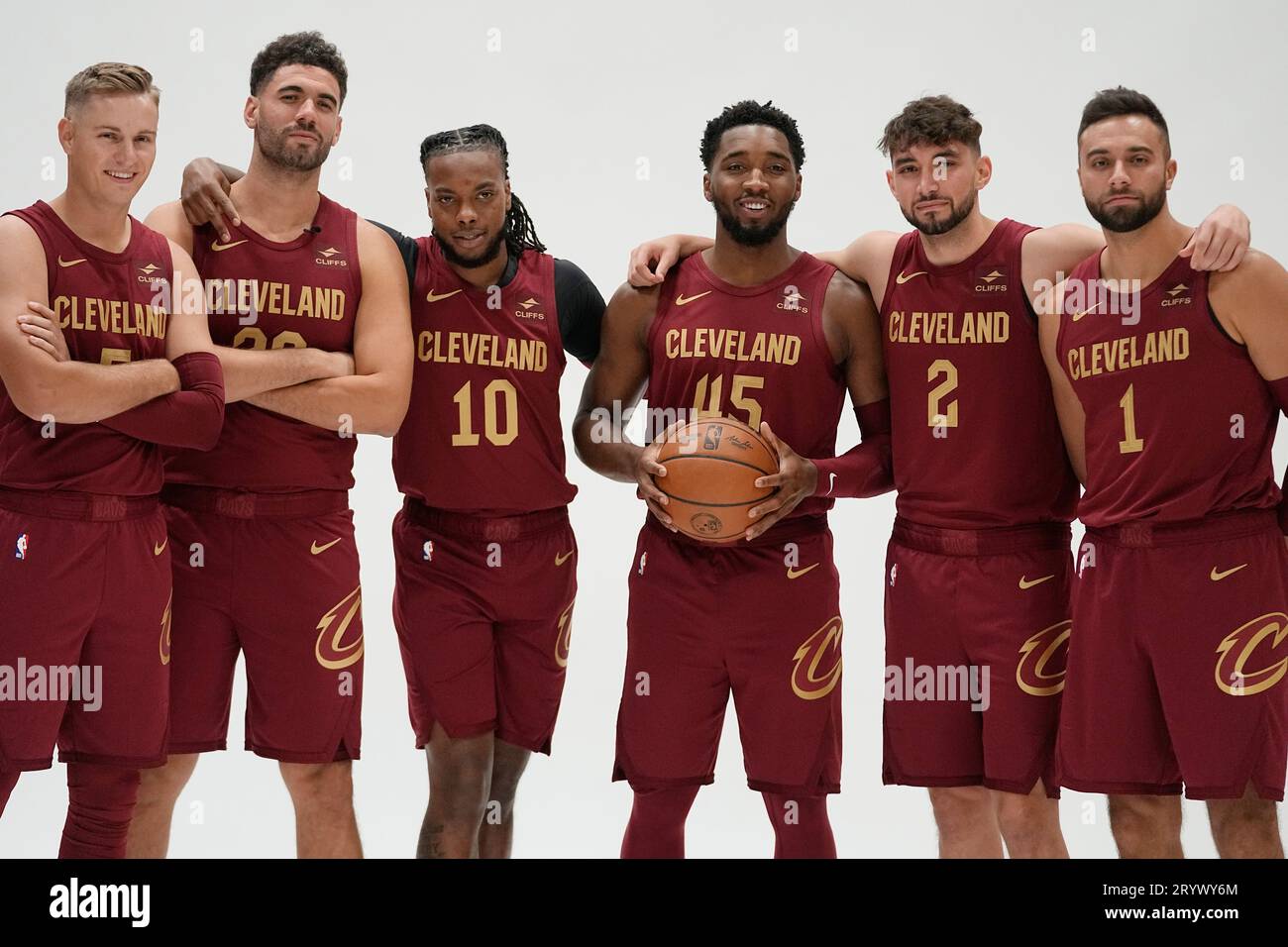 Cleveland Cavaliers', from left, Sam Merrill, Georges Niang, Darius ...