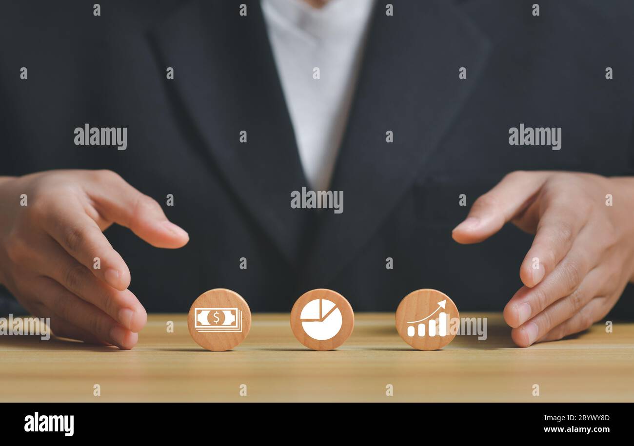 Finance investment business concept with icon on wooden cube stack ... Finance investment business concept with icon on wooden cube stack ...
