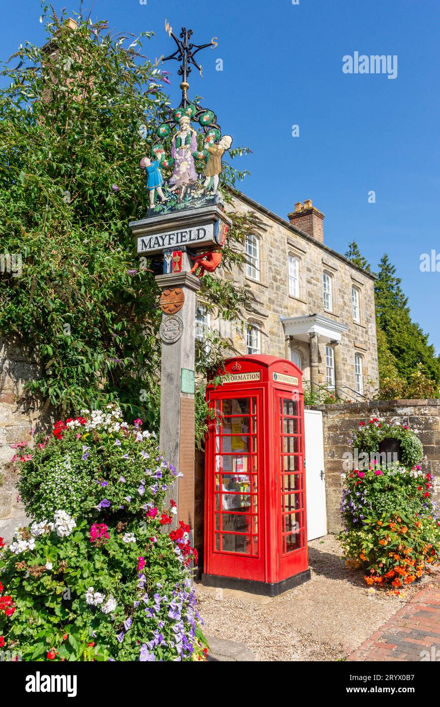 Village sign and flowers, High Street, Mayfield and Five Ashes, East ...