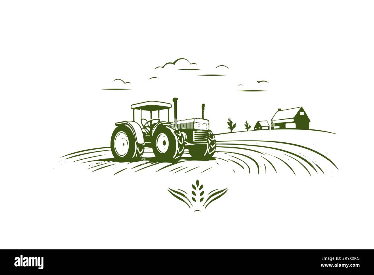 Tractor logo illustration, emblem design hand drawn sketch. Vector ...