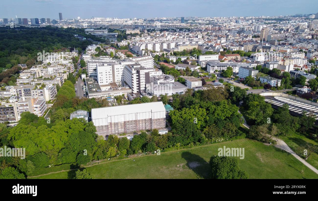 Droe point of view Part of Paris with residential buildings and Le ...
