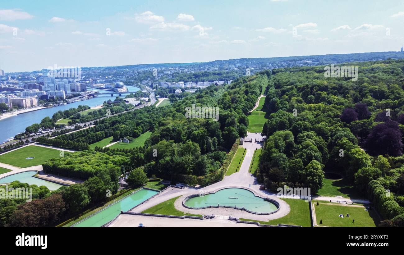 Drone point of view on Seine river and park of National Estate de Saint ...