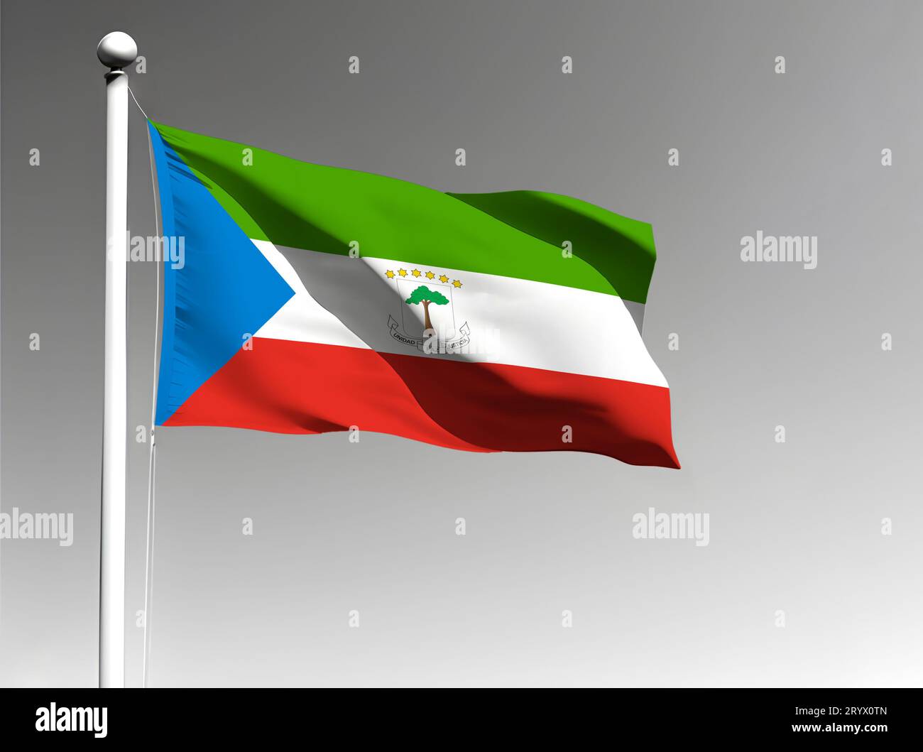 Equatorial Guinea national flag isolated waving on gray background ...