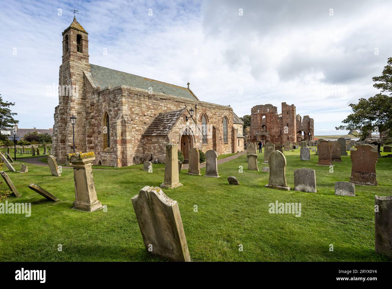 St Mary the Virgin Church and ruins of The Lindisfarne Priory on Holy ...