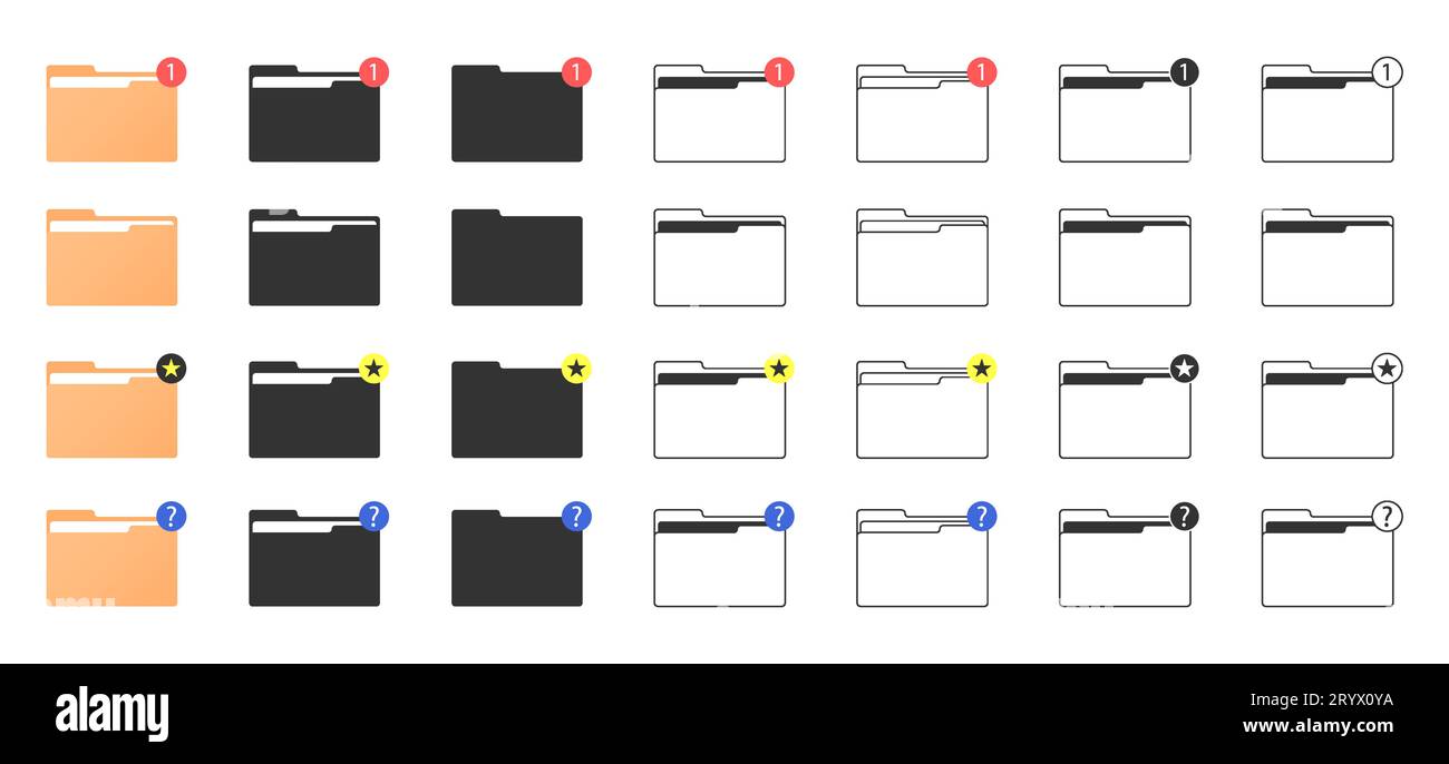 Computer folders in flat style. A large set of various folders in ...