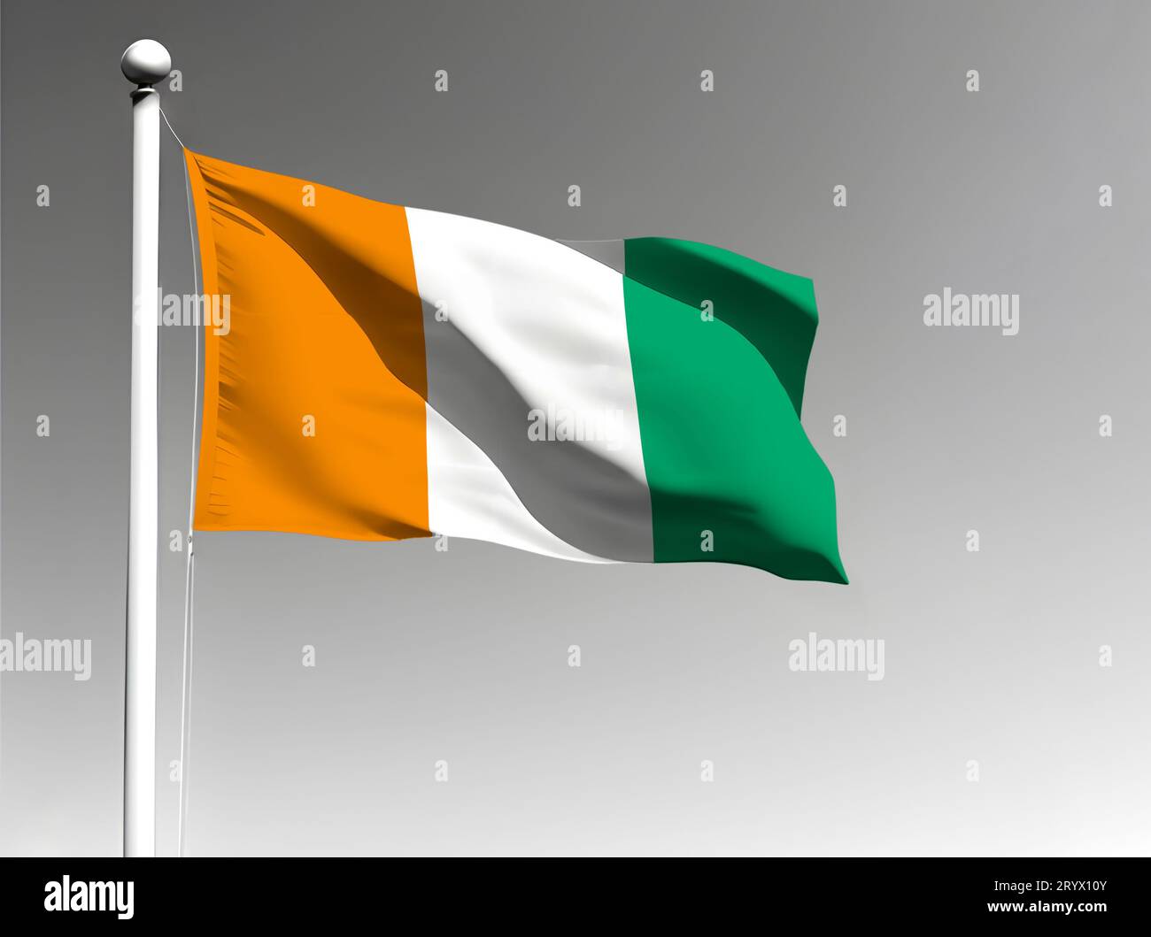 Ivory Coast national flag isolated waving on gray background Stock ...