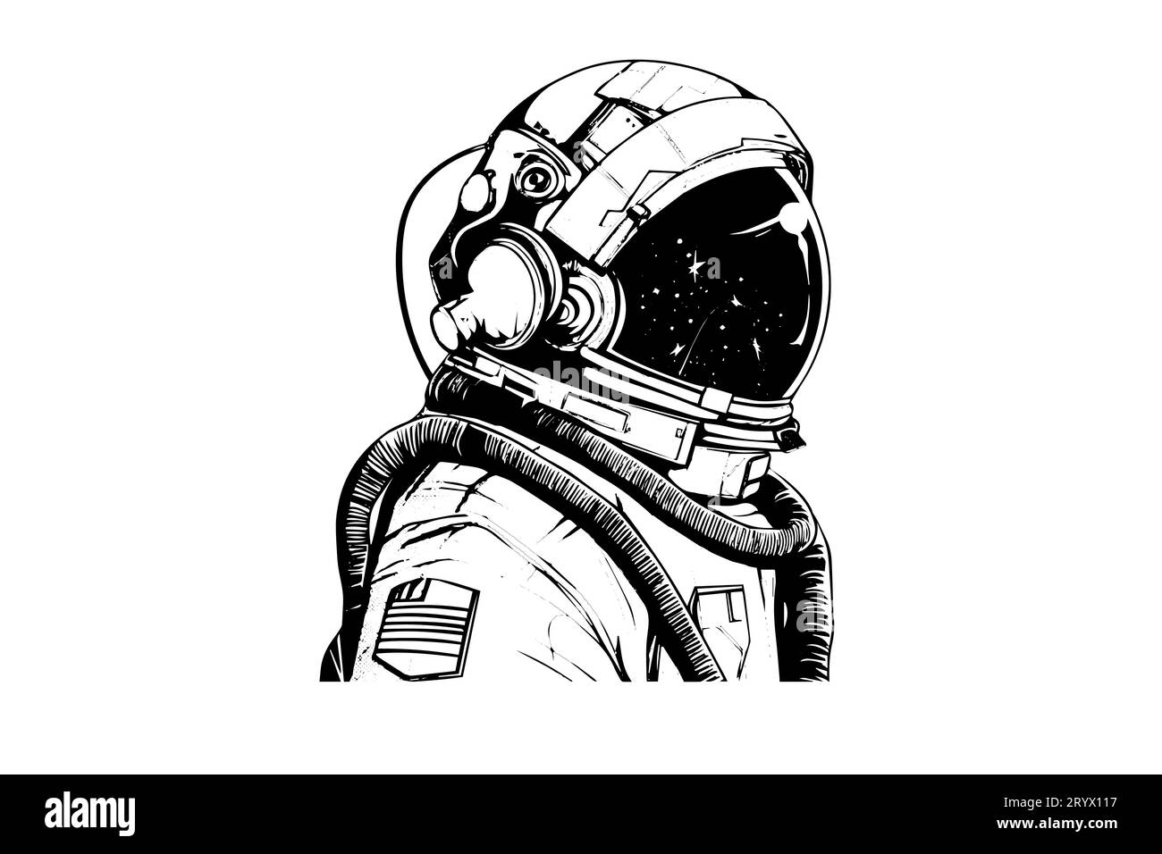 Astronaut spaceman hand drawn ink sketch. Engraving style vector ...