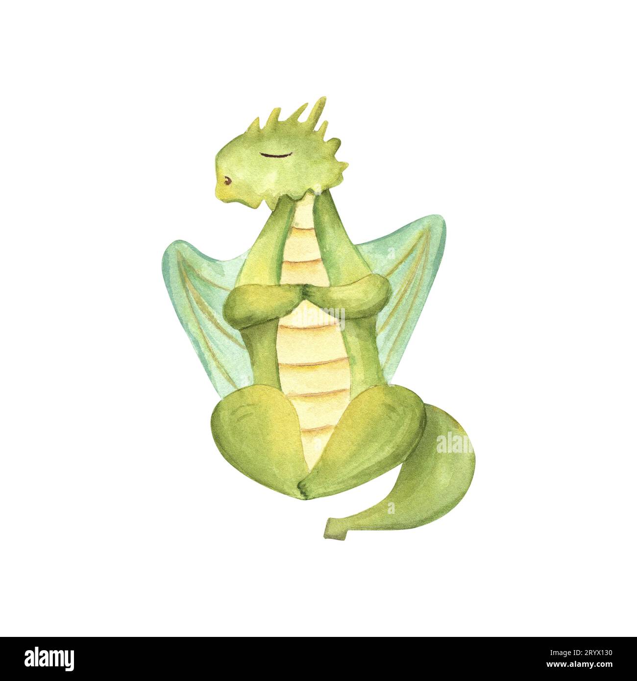 Green Dragon sitting in lotus pose. Animal meditation. Colored winged ...