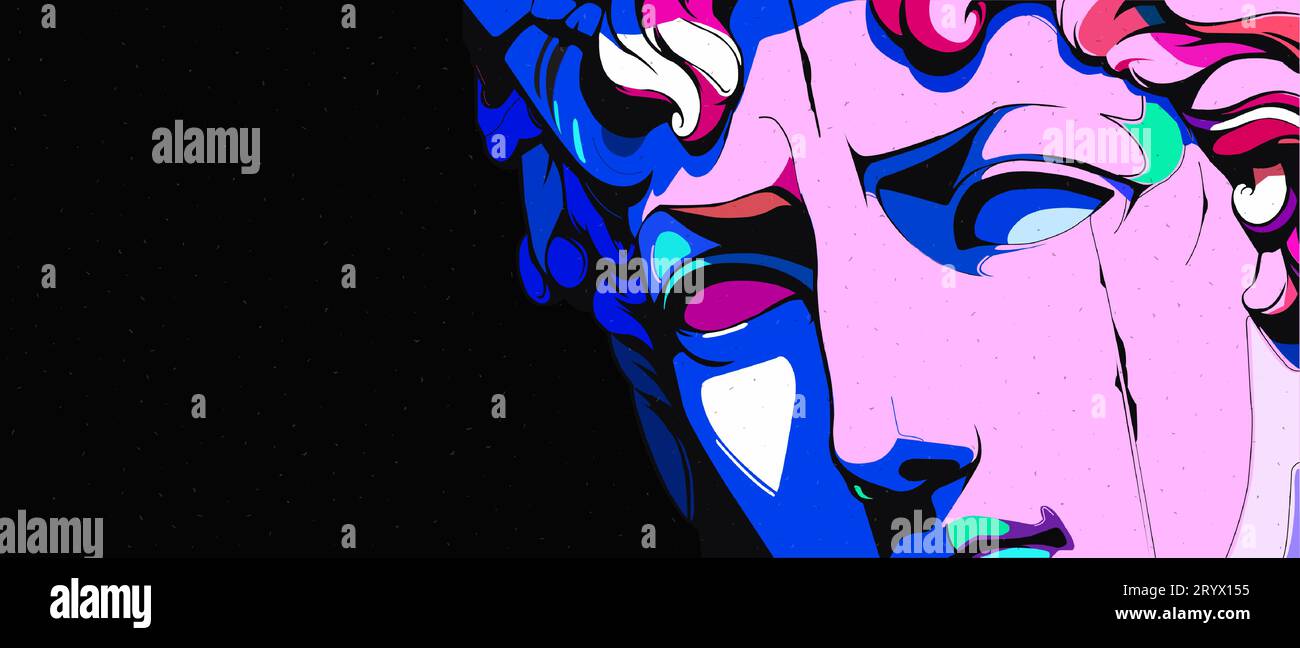 Michelangelo David statue face color creative illustration. Background ...