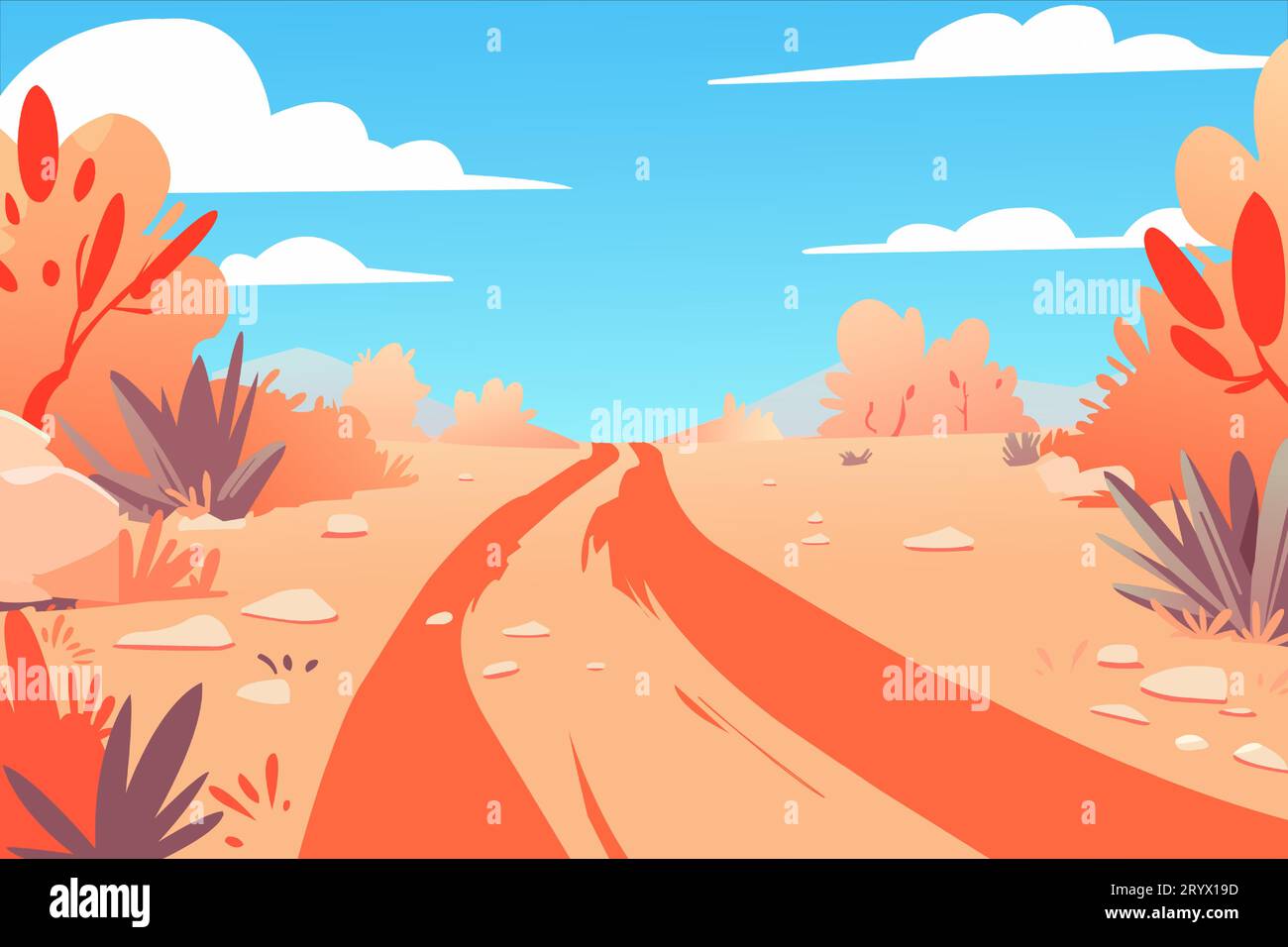 Vector illustration of desert landscape with road, in cartoon flat ...