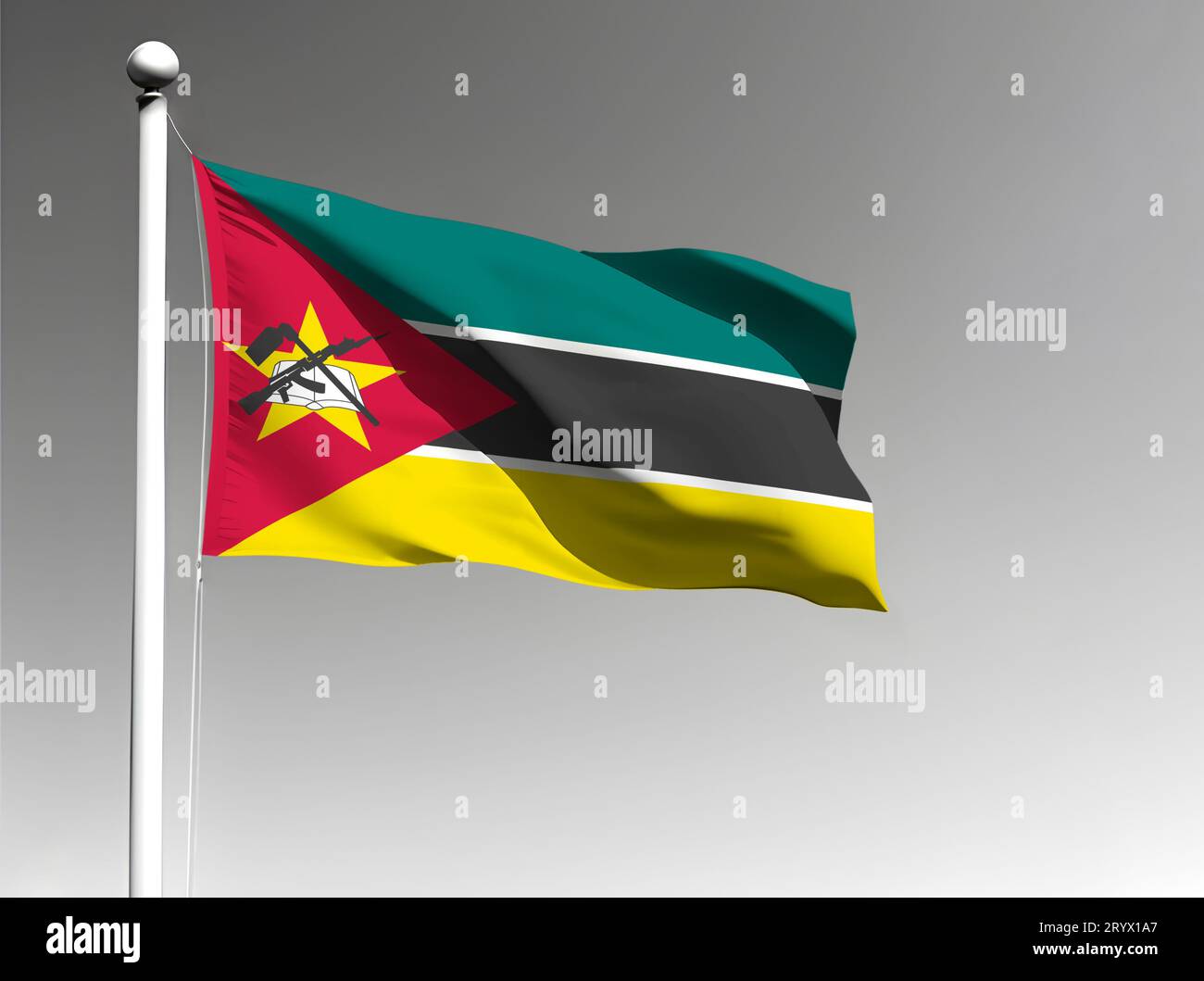 Mozambique national flag isolated waving on gray background Stock Photo ...