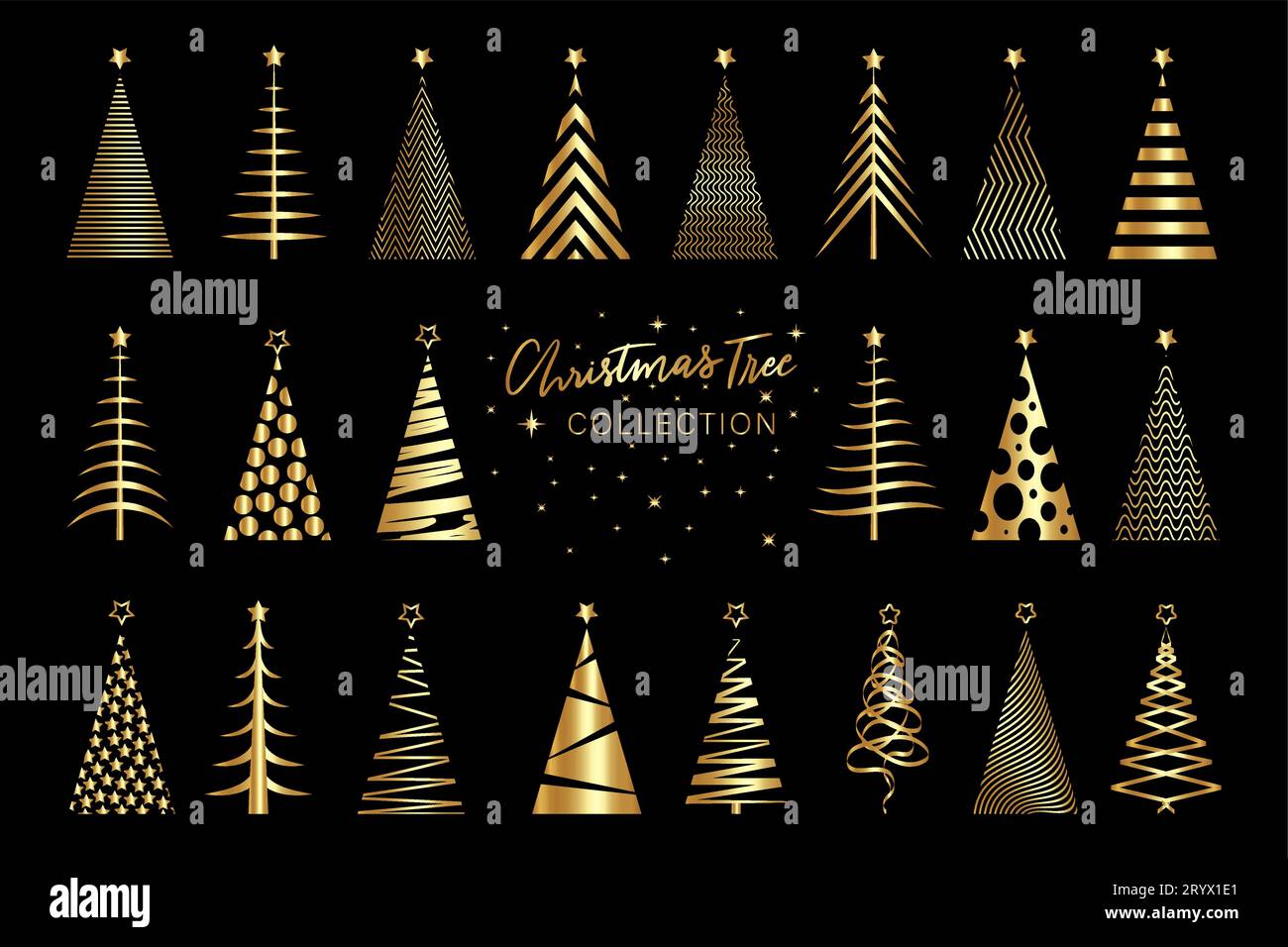 set clipart Christmas Tree gold texture, golden luxury icons, gold ...