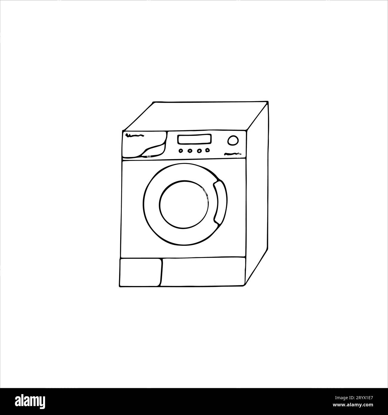 Cloth washer isolated on a white backdrop. Hand-drawn washing machine ...