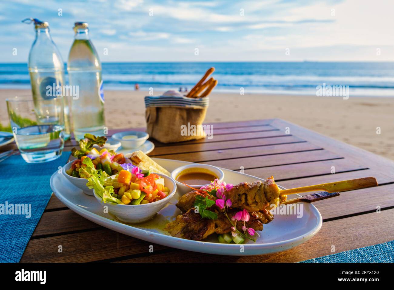Thai food on a table on the beach in Thailand Thai sate Stock Photo - Alamy