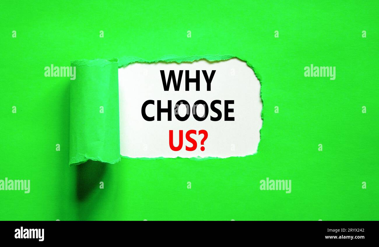 Why choose us symbol. Concept word Why choose us on beautiful white ...