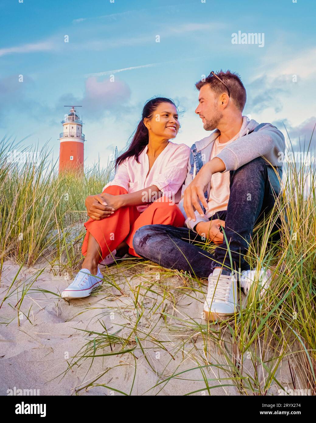 Texel lighthouse Netherlands Dutch Island Texel, couple visit the ...