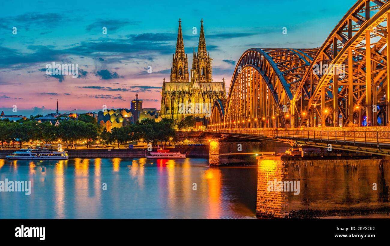 Cologne Koln Germany during sunset, Cologne bridge with cathedral Stock ...