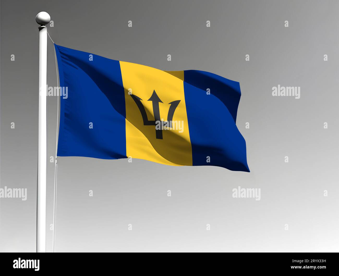 Barbados national flag isolated waving on gray background Stock Photo ...