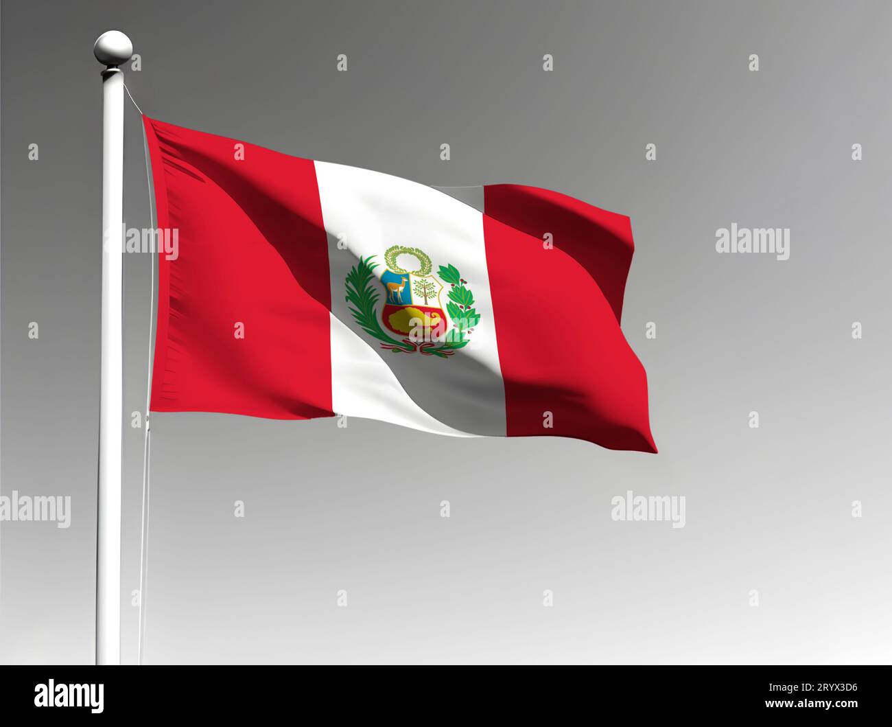 Peru national flag isolated waving on gray background Stock Photo - Alamy