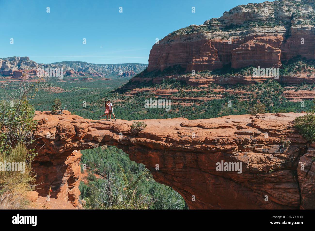Travel in Devil's Bridge Trail, scenic view panoramic landscape in Sedona, Arizona, USA. Happy ...