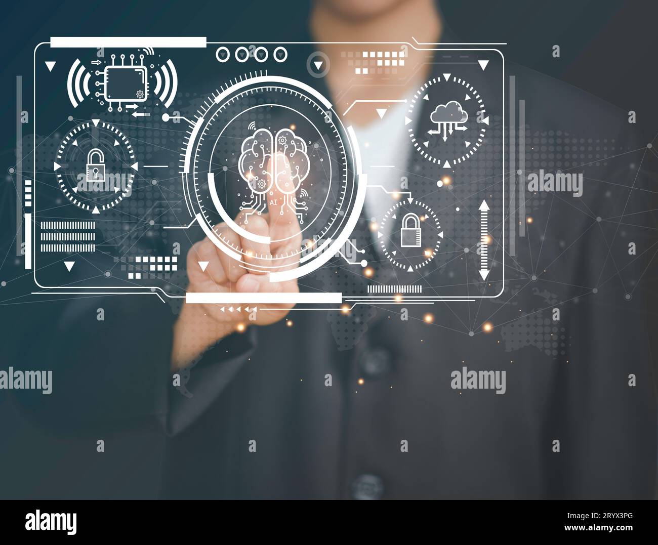 Business man points the brain. The idea of â€‹â€‹inspiration from ...