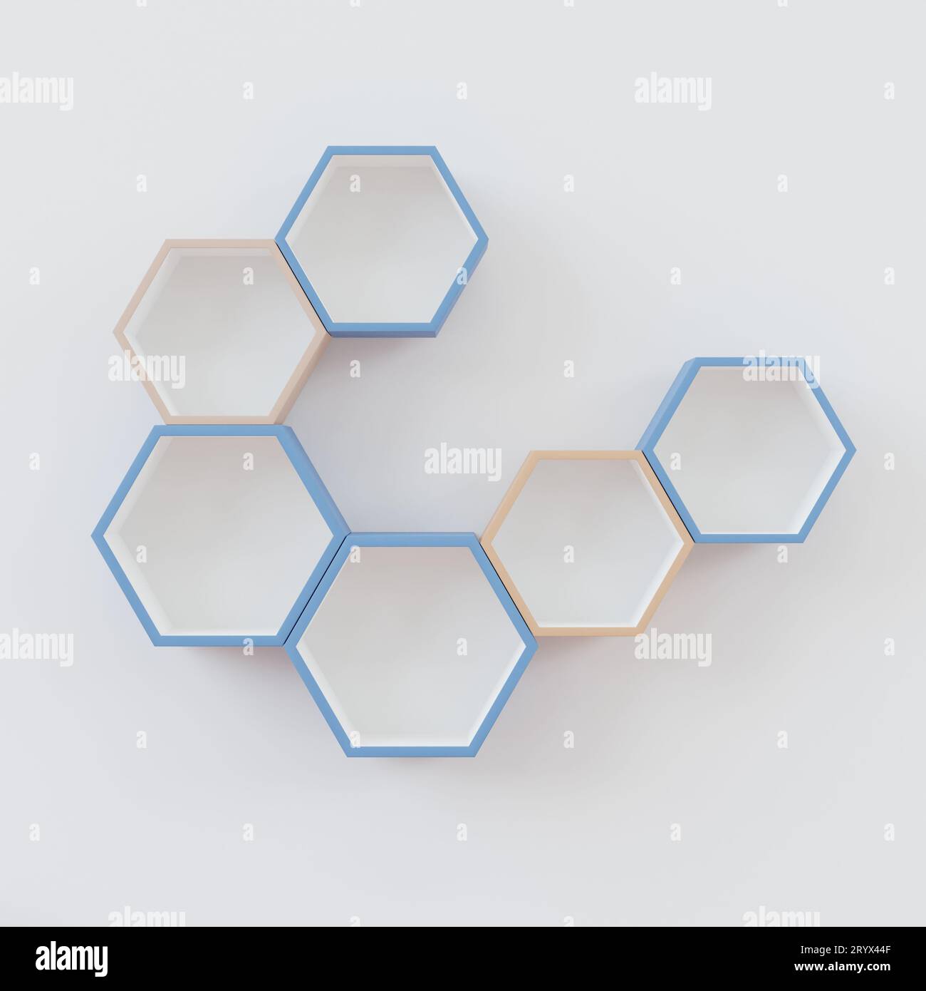 Hexagon wooden shelf Stock Photo - Alamy