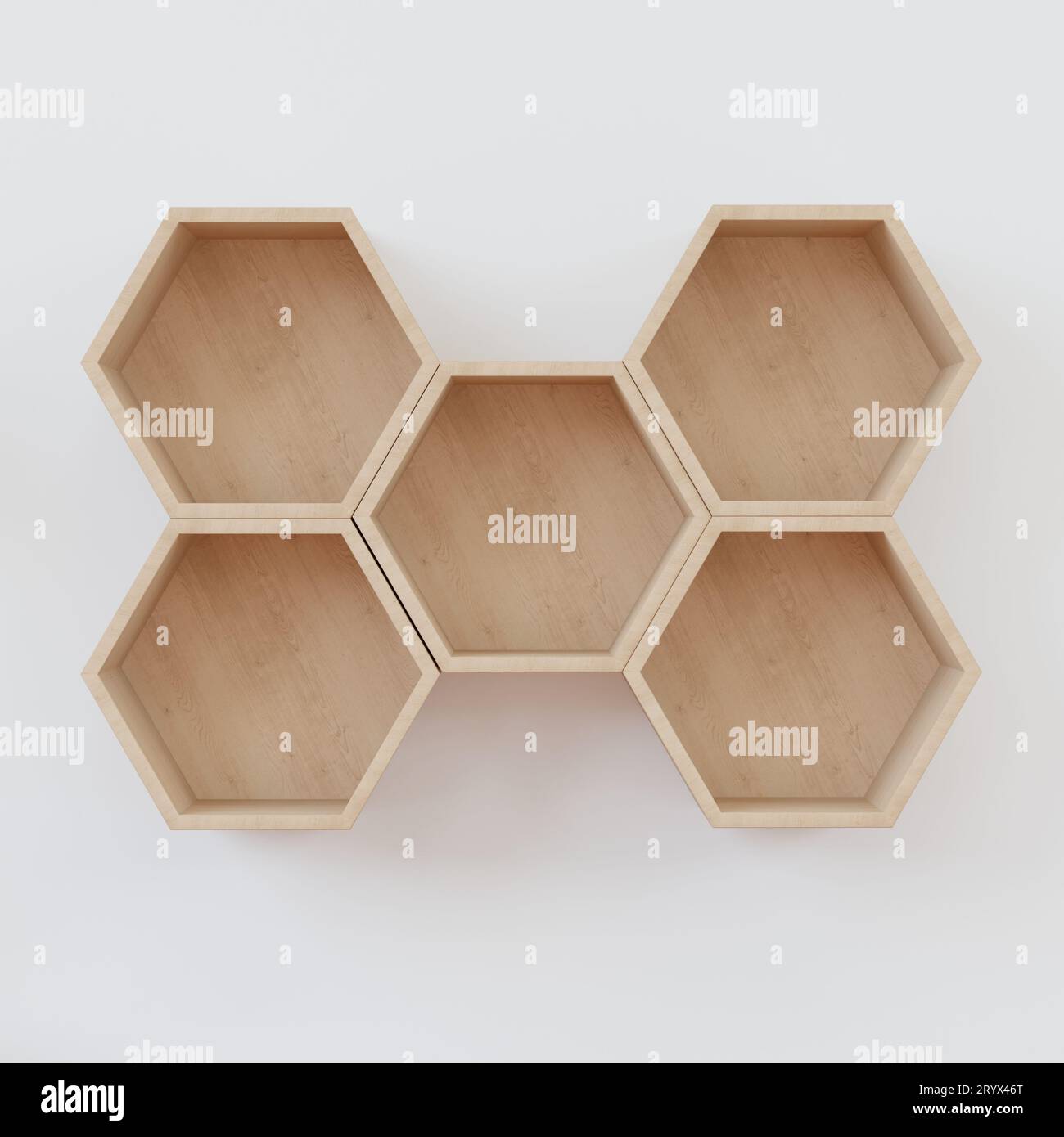 Hexagon wooden shelf Stock Photo - Alamy