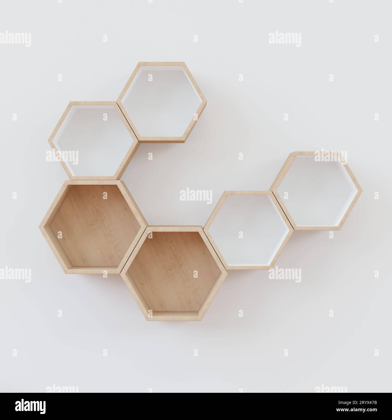 Hexagon wooden shelf Stock Photo - Alamy