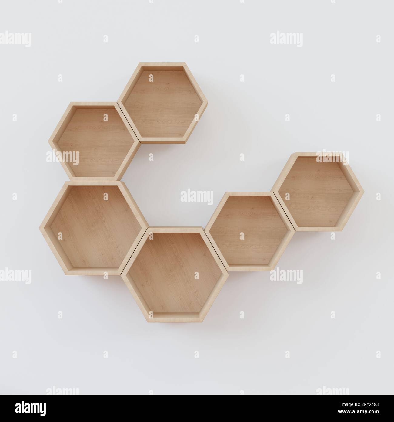 Hexagon wooden shelf Stock Photo - Alamy