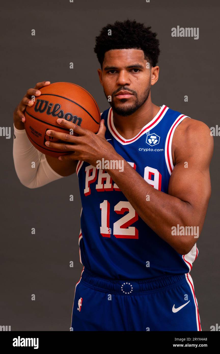 Philadelphia 76ers' Tobias Harris poses for a photograph during media ...