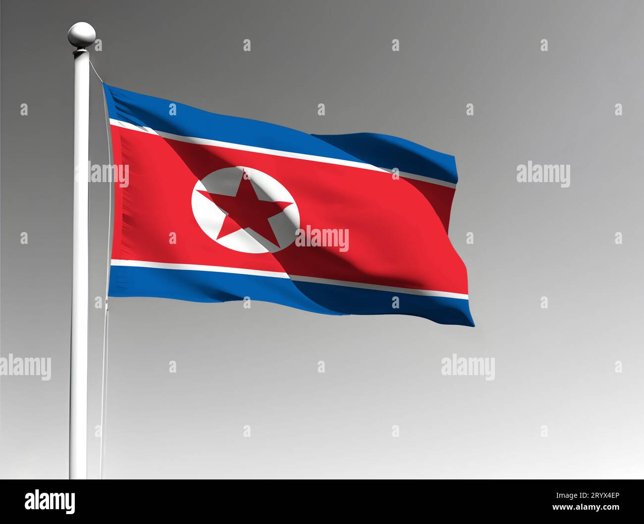 North Korea national flag isolated waving on gray background Stock ...