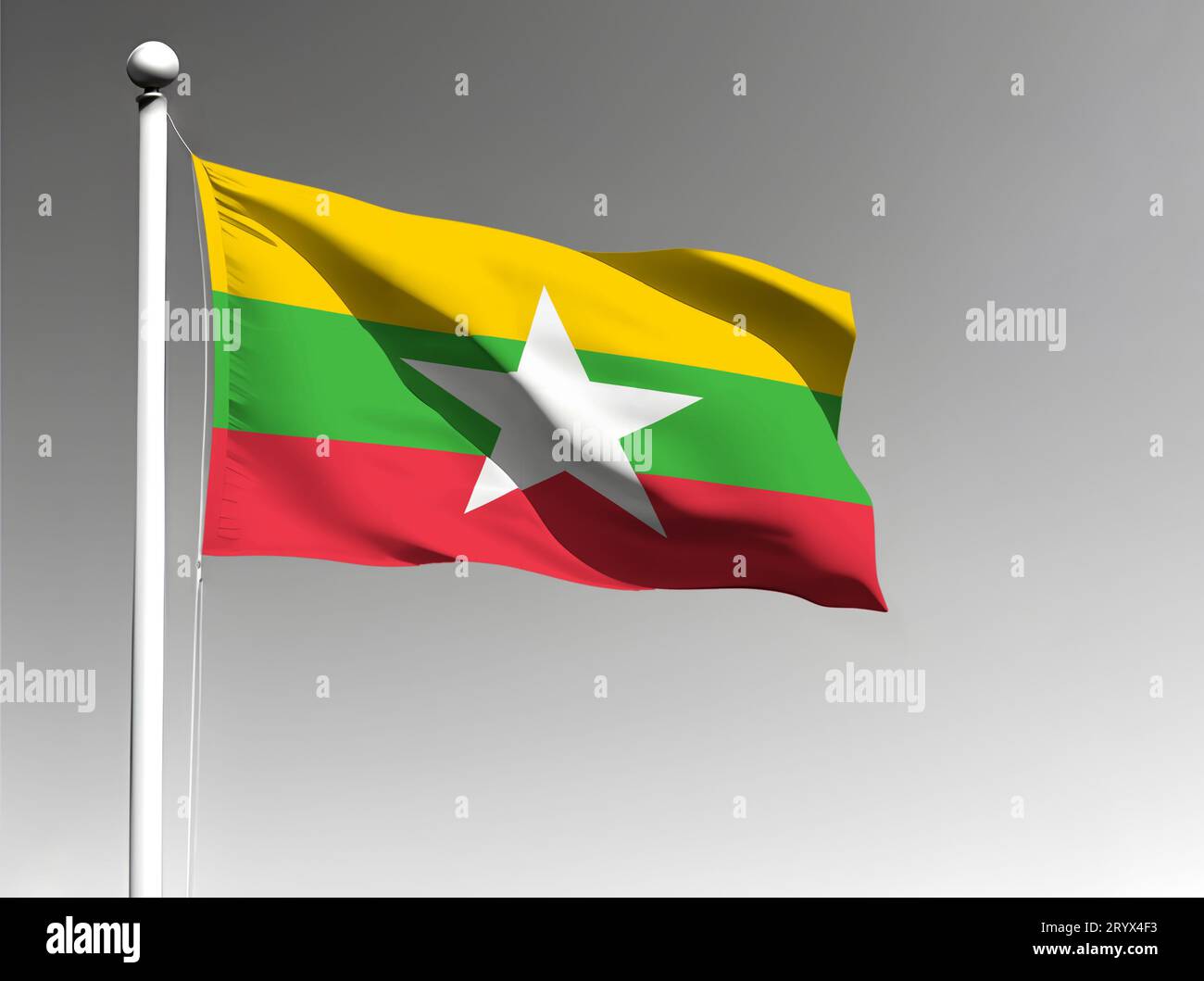 Myanmar national flag isolated waving on gray background Stock Photo ...
