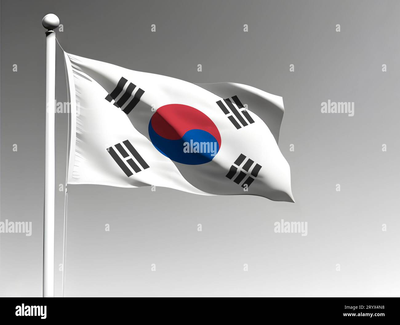 South Korea national flag isolated waving on gray background Stock ...